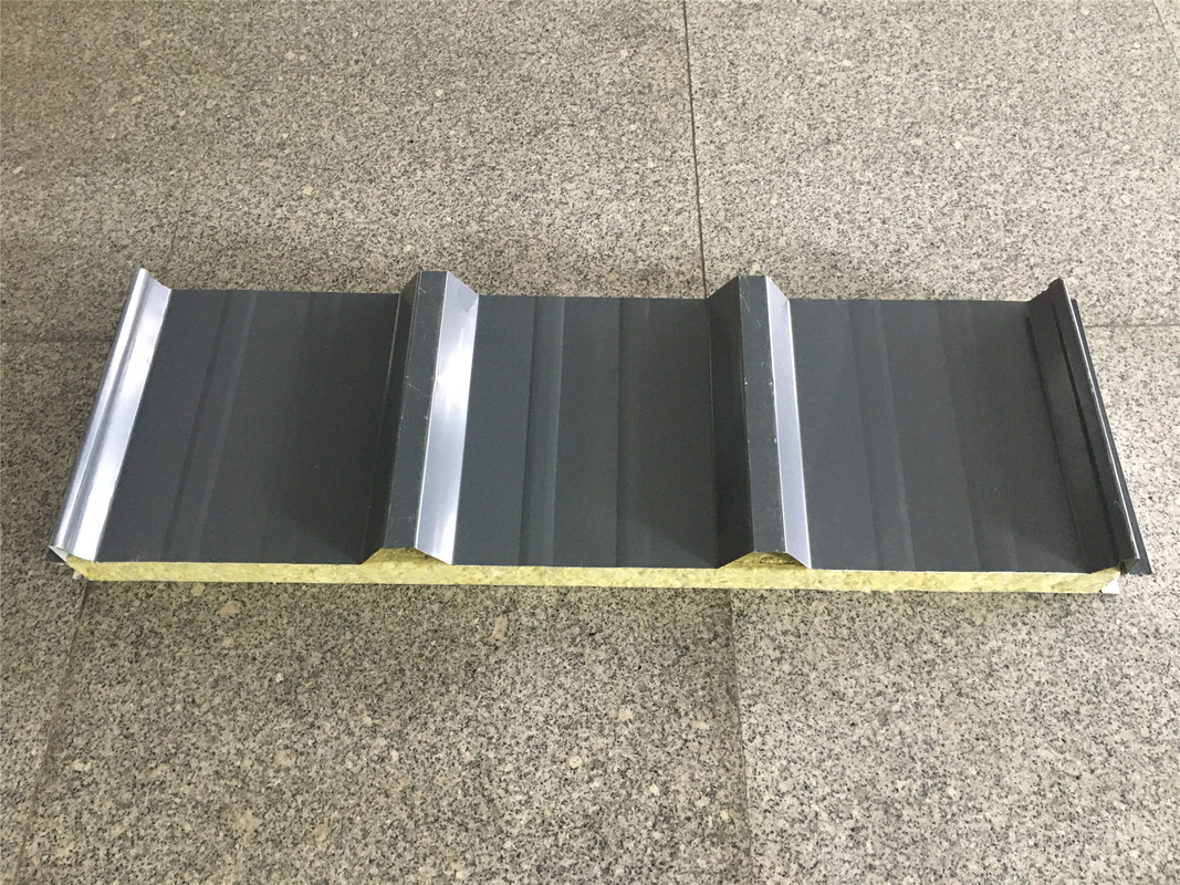 PPGI Steel Rock Wool Sandwich Panel For Roofing Iron Grey Color